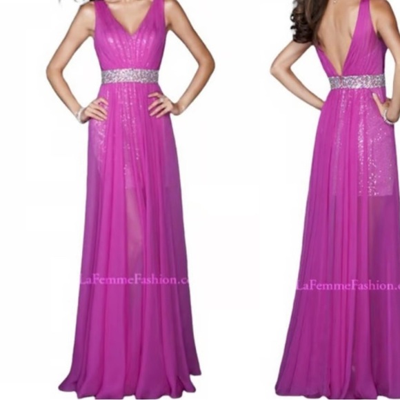 Dresses | La Femme Chiffon Gown With Sequin Dress Underneath | Poshmark
